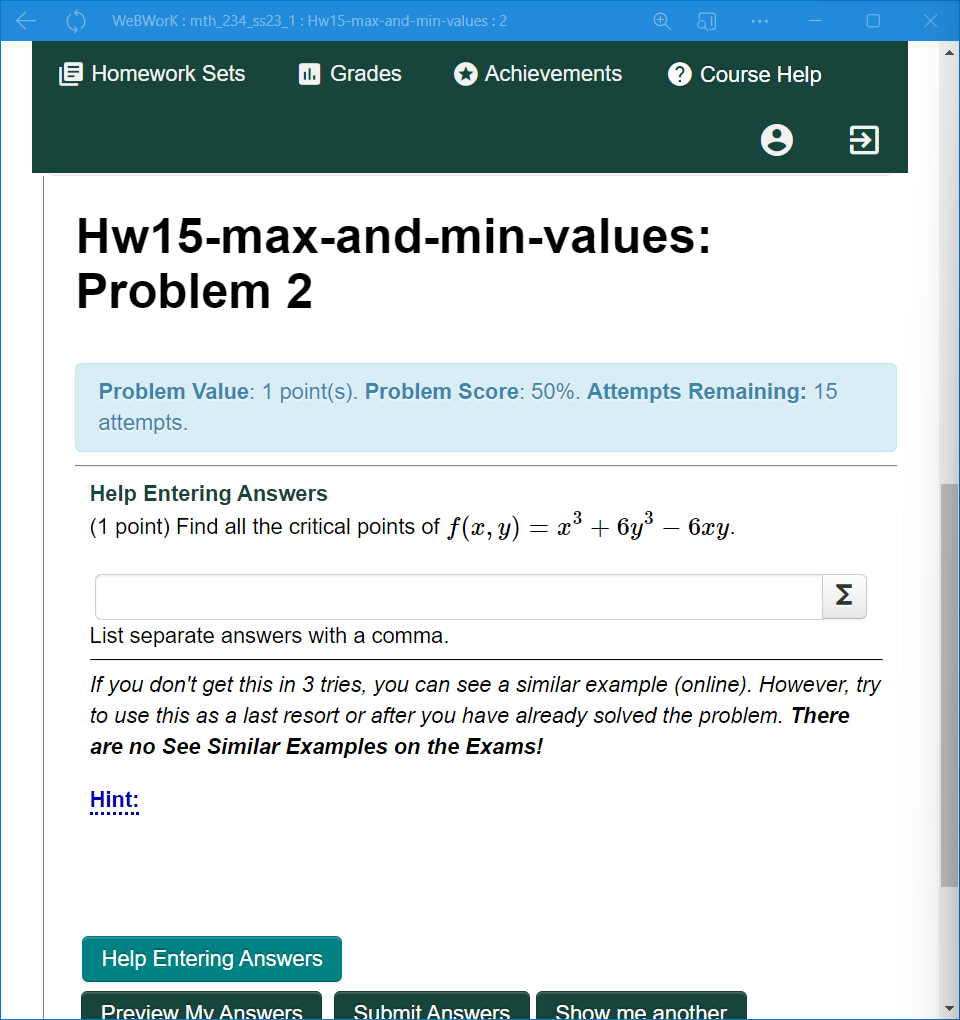 Solved Hw15-max-and-min-values: Problem 2 Problem Value: 1 | Chegg.com