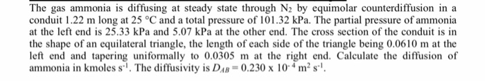 Solved The gas ammonia is diffusing at steady state through | Chegg.com
