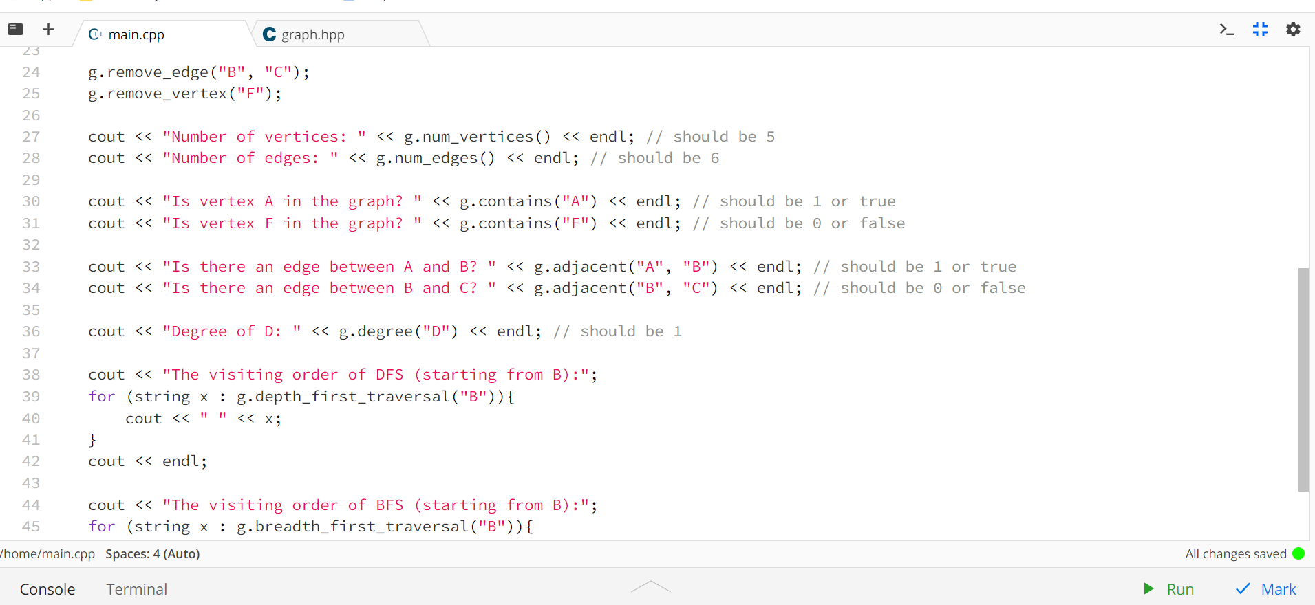 Solved main.cpp #include "graph.hpp" int main() { Graph | Chegg.com