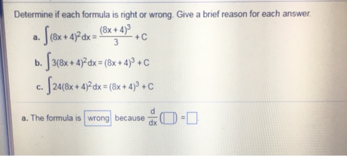Solved Determine if each formula is right or wrong. Give a | Chegg.com