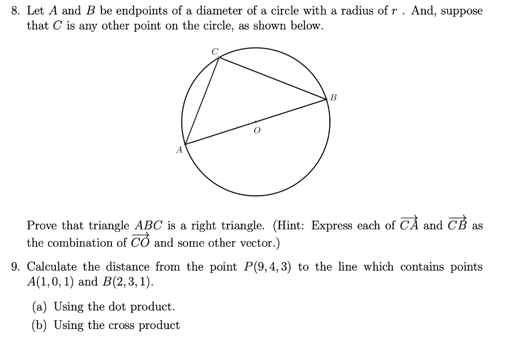 Solved 8. Let A and B be endpoints of a diameter of a circle | Chegg.com