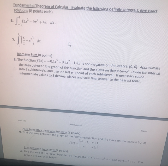 Solved Fundamental Theorem of Calculus, Evaluate the | Chegg.com