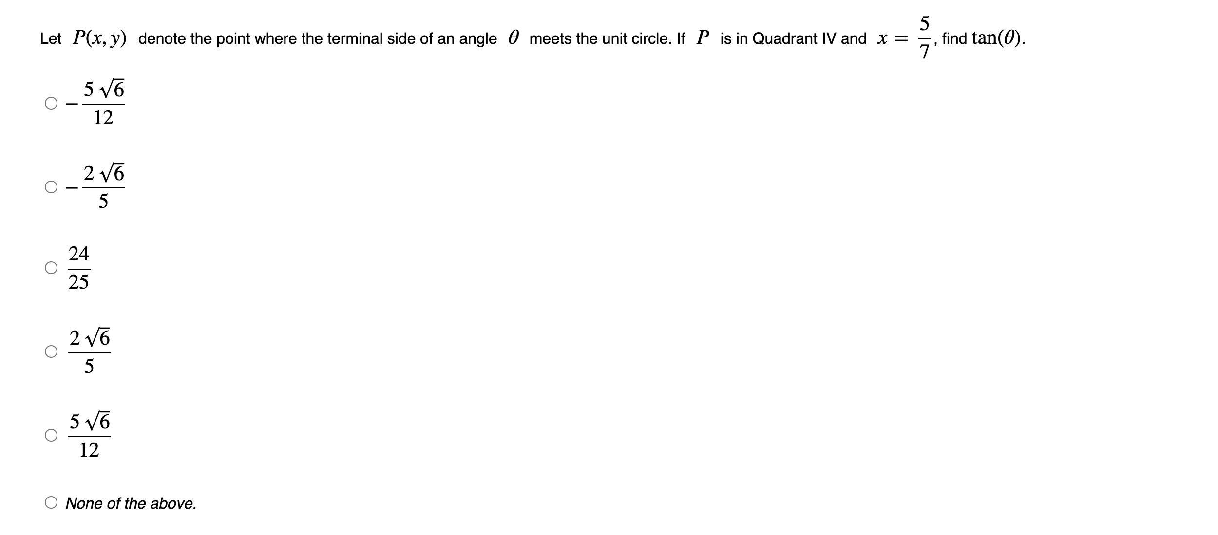 Solved Let P(x,y) denote the point where the terminal side | Chegg.com