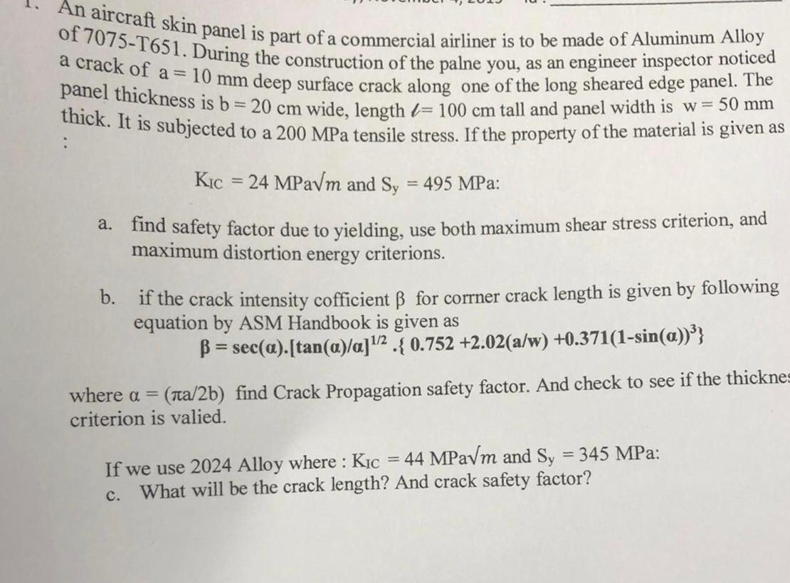 An aircraft skin panel is part of a commercial | Chegg.com