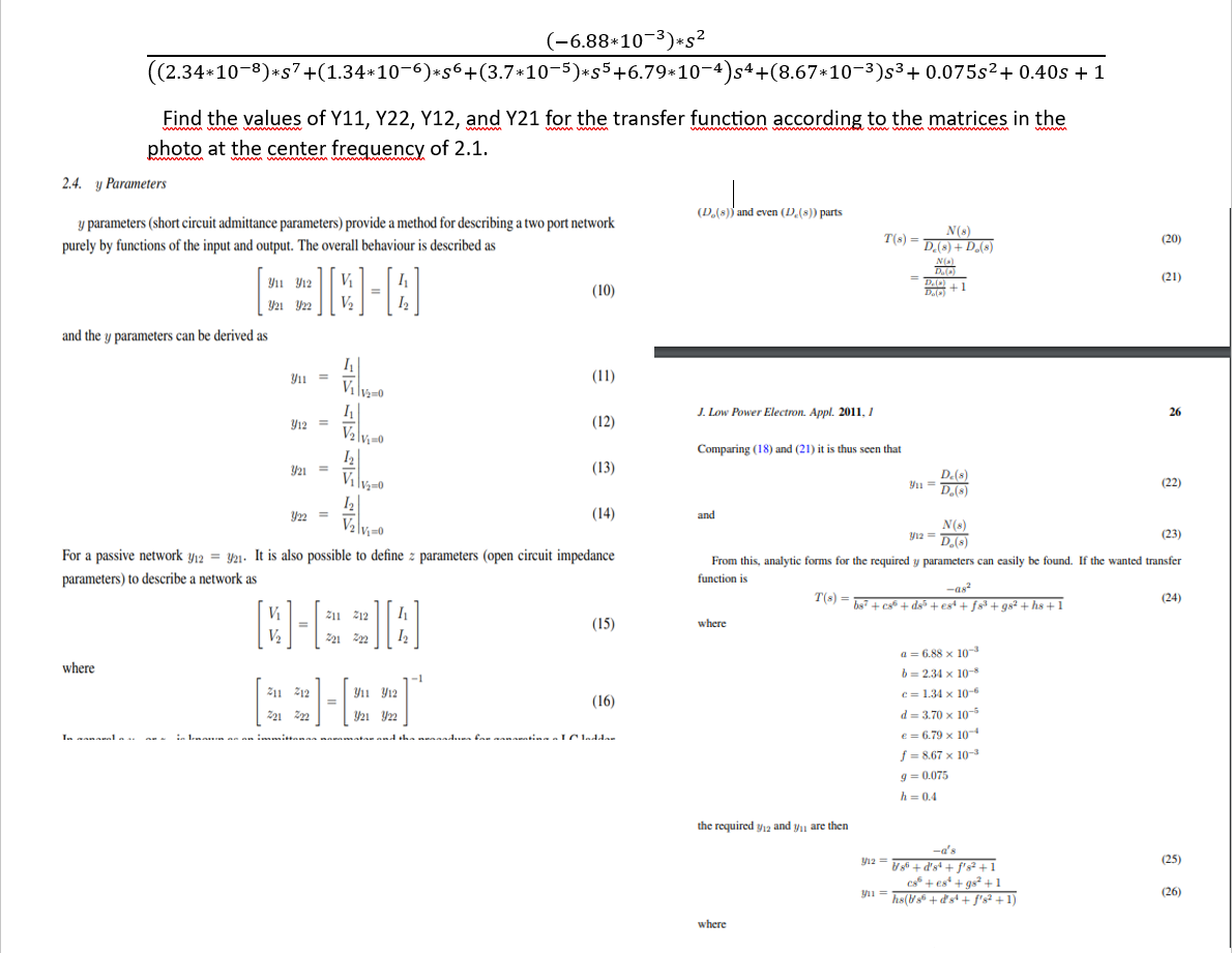 Solved 2.4. y ﻿Parametersy ﻿parameters (short circuit | Chegg.com