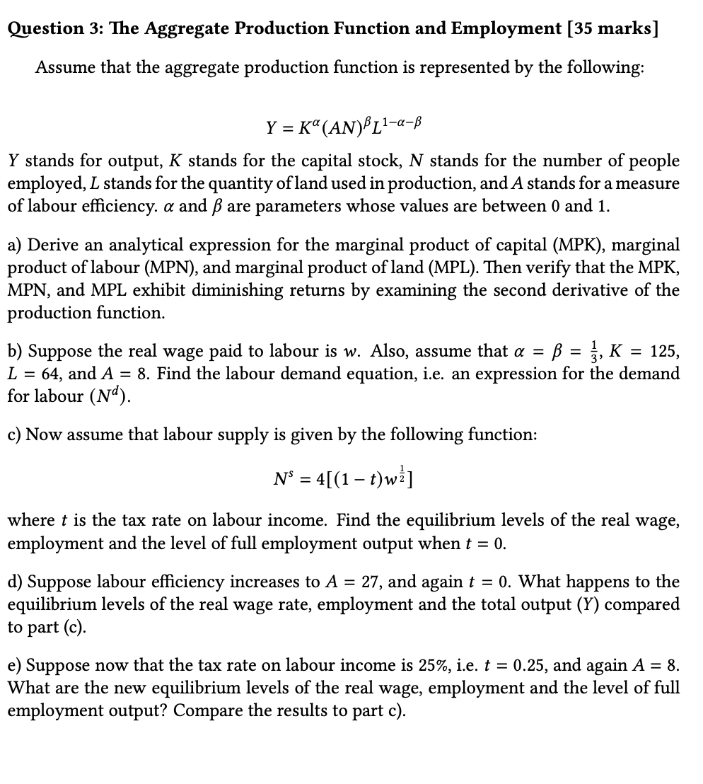 Solved Question 3: The Aggregate Production Function and | Chegg.com