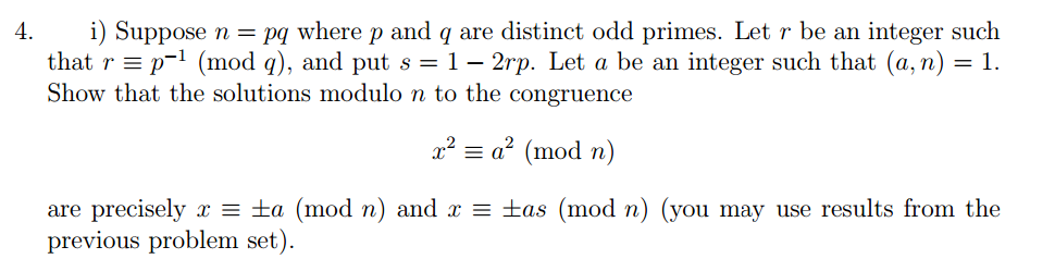 Solved i) Suppose n = pq where p and q are distinct odd | Chegg.com