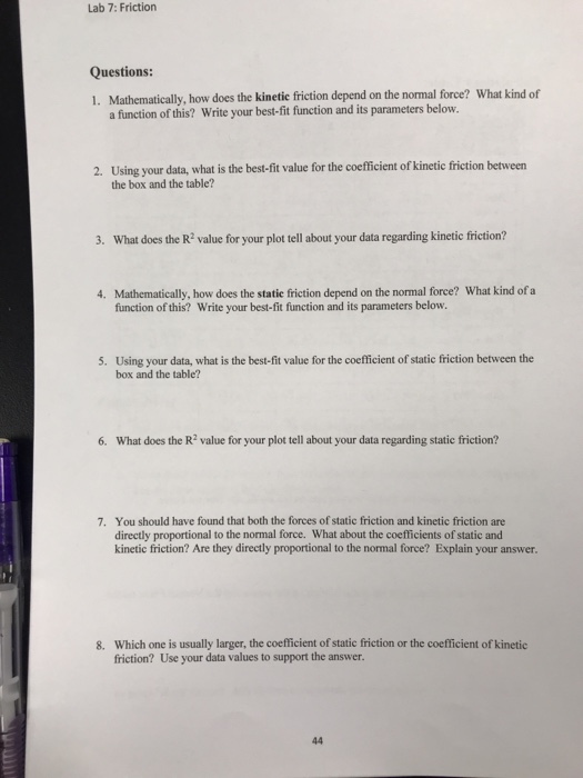 Solved Lab 7: Friction Data Table: Total Mass fk Object | Chegg.com