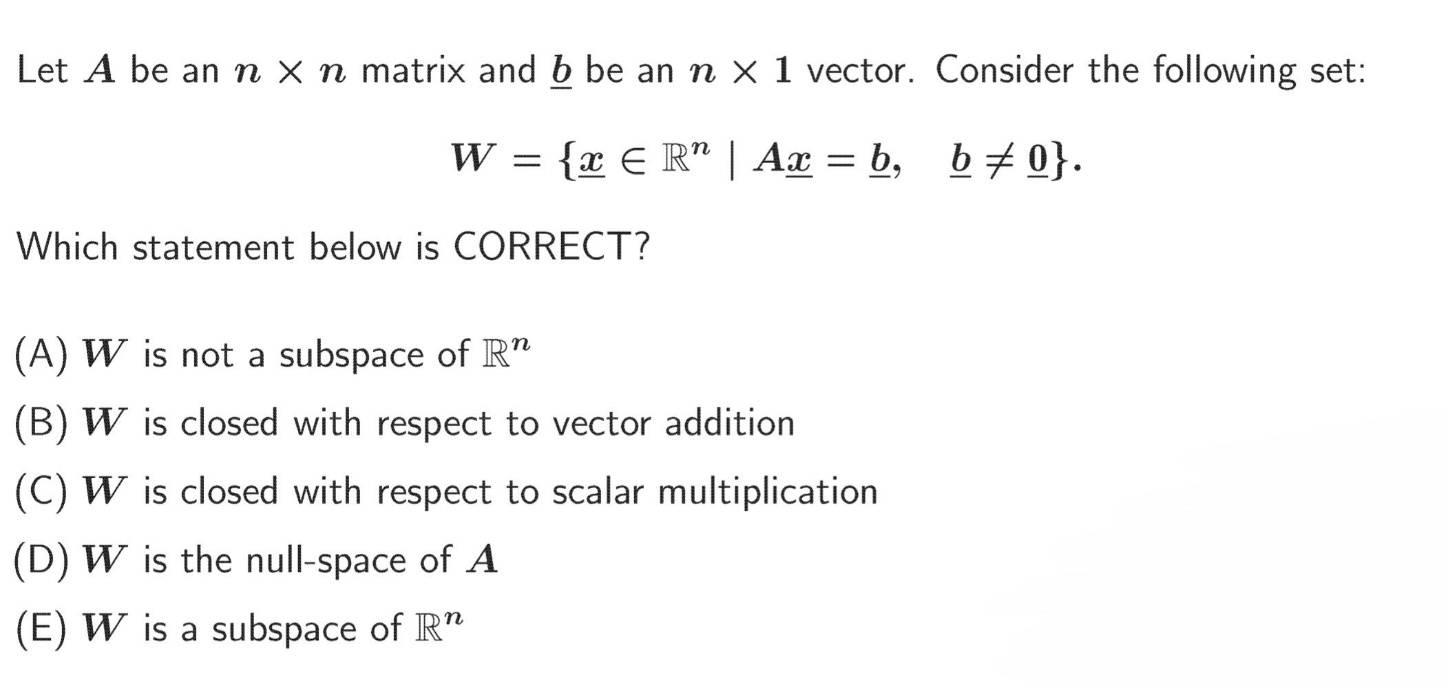 Solved Let A be an n×n matrix and b be an n×1 vector. | Chegg.com