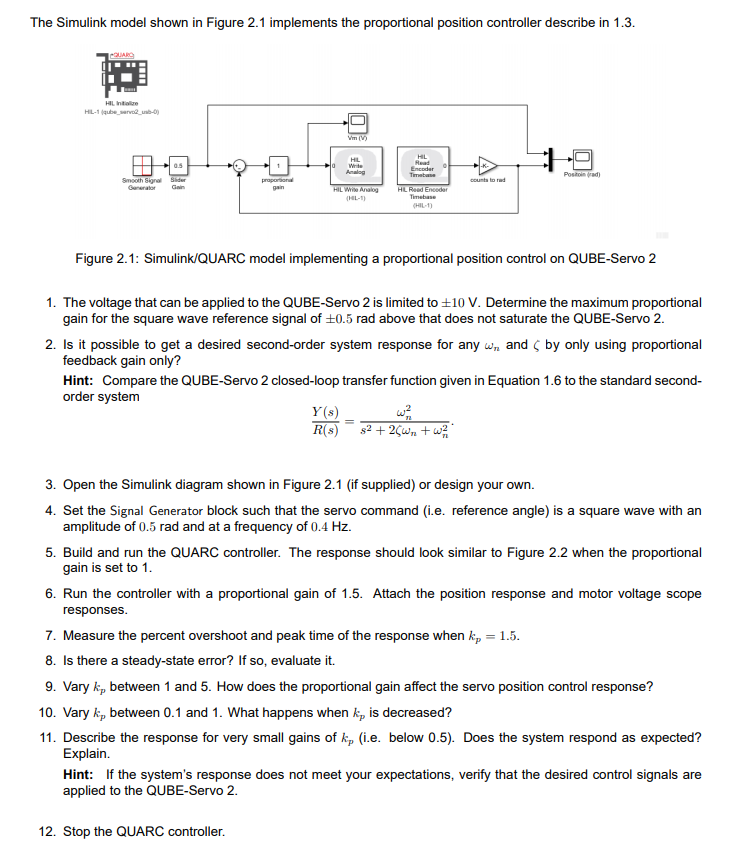 The Simulink model shown in Figure 2.1 implements the | Chegg.com