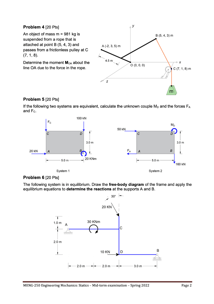 Solved Problem 1 [20 Pts] The position vector rAB = 150i - | Chegg.com