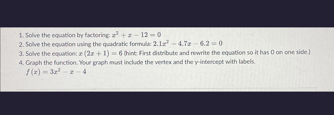 Solved Solve the equation by factoring: x2+x-12=0Solve the | Chegg.com