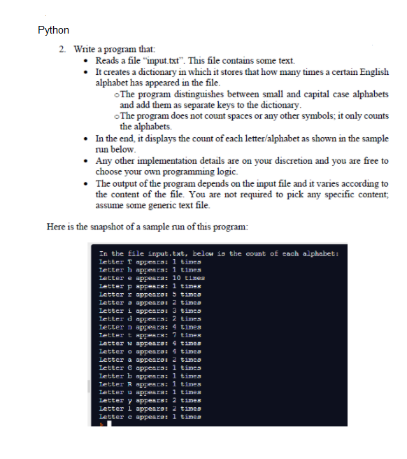 Solved Python 2. Write a program that: • Reads a file | Chegg.com