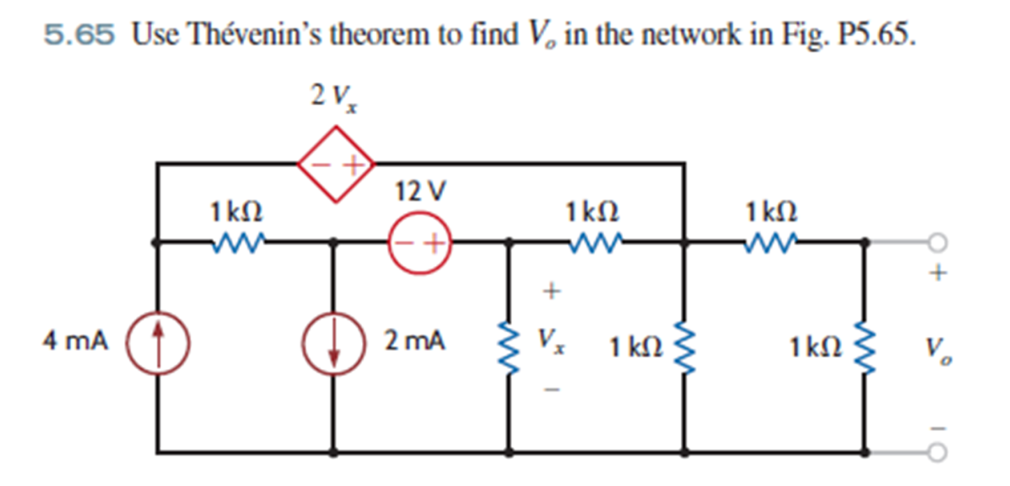 Solved 5.65 ﻿Use Thévenin's theorem to find Vo ﻿in the | Chegg.com