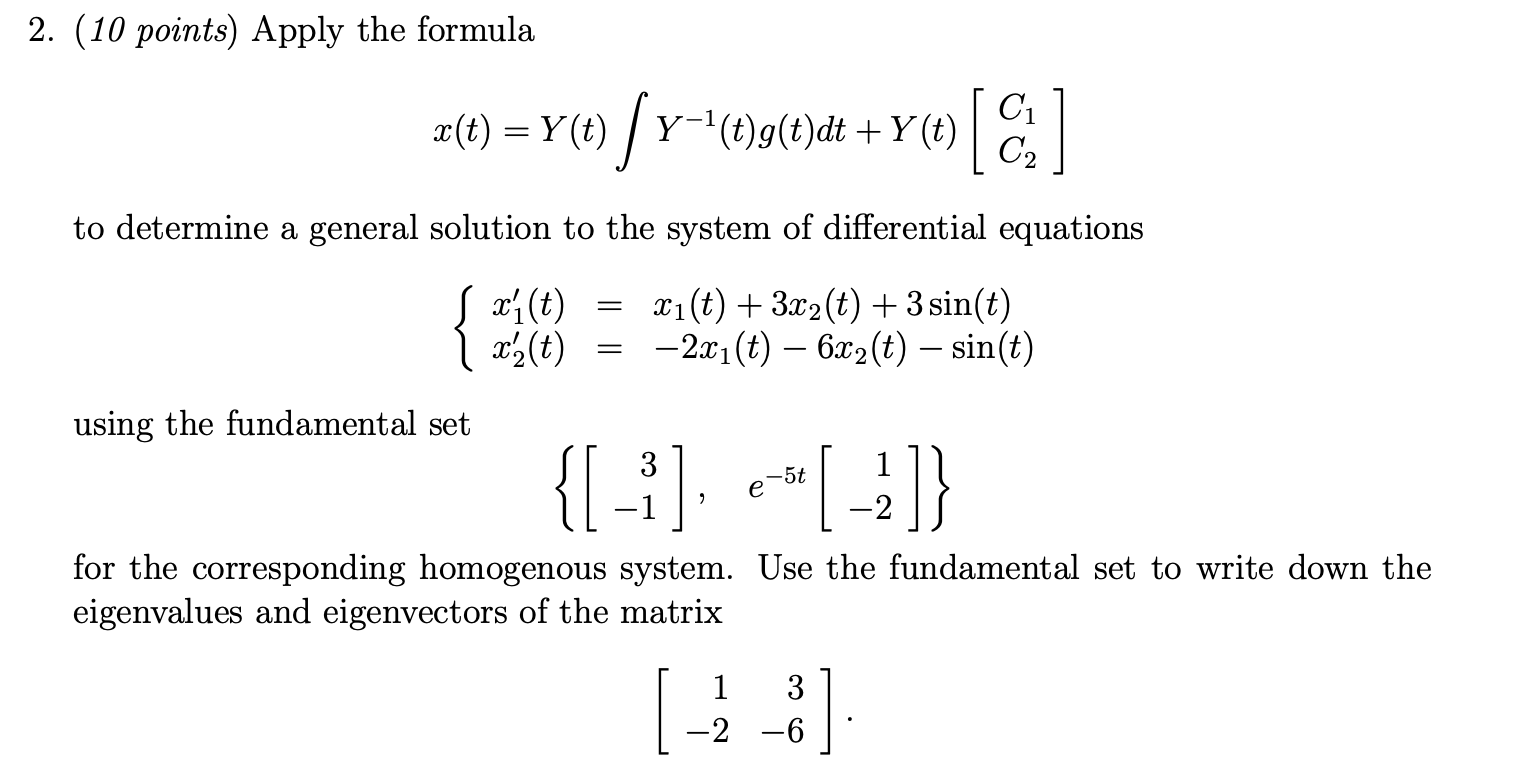 Solved 2. (10 points) Apply the formula | Chegg.com