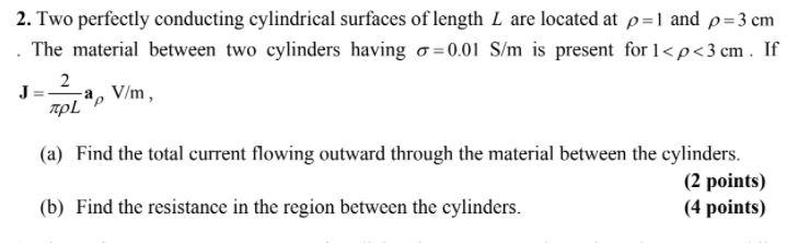 Solved 2. Two perfectly conducting cylindrical surfaces of | Chegg.com