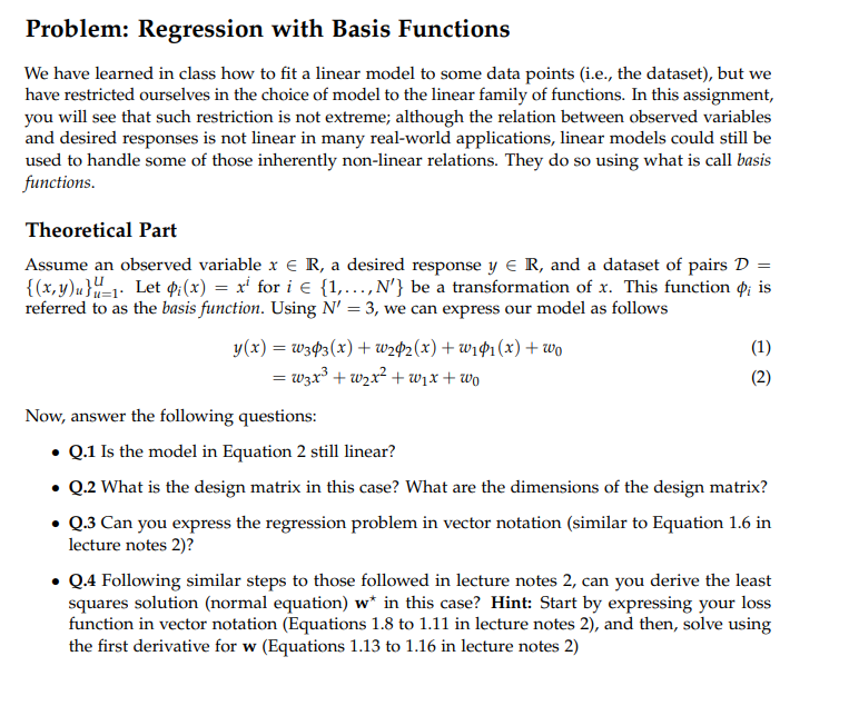 Problem: Regression with Basis Functions We have | Chegg.com