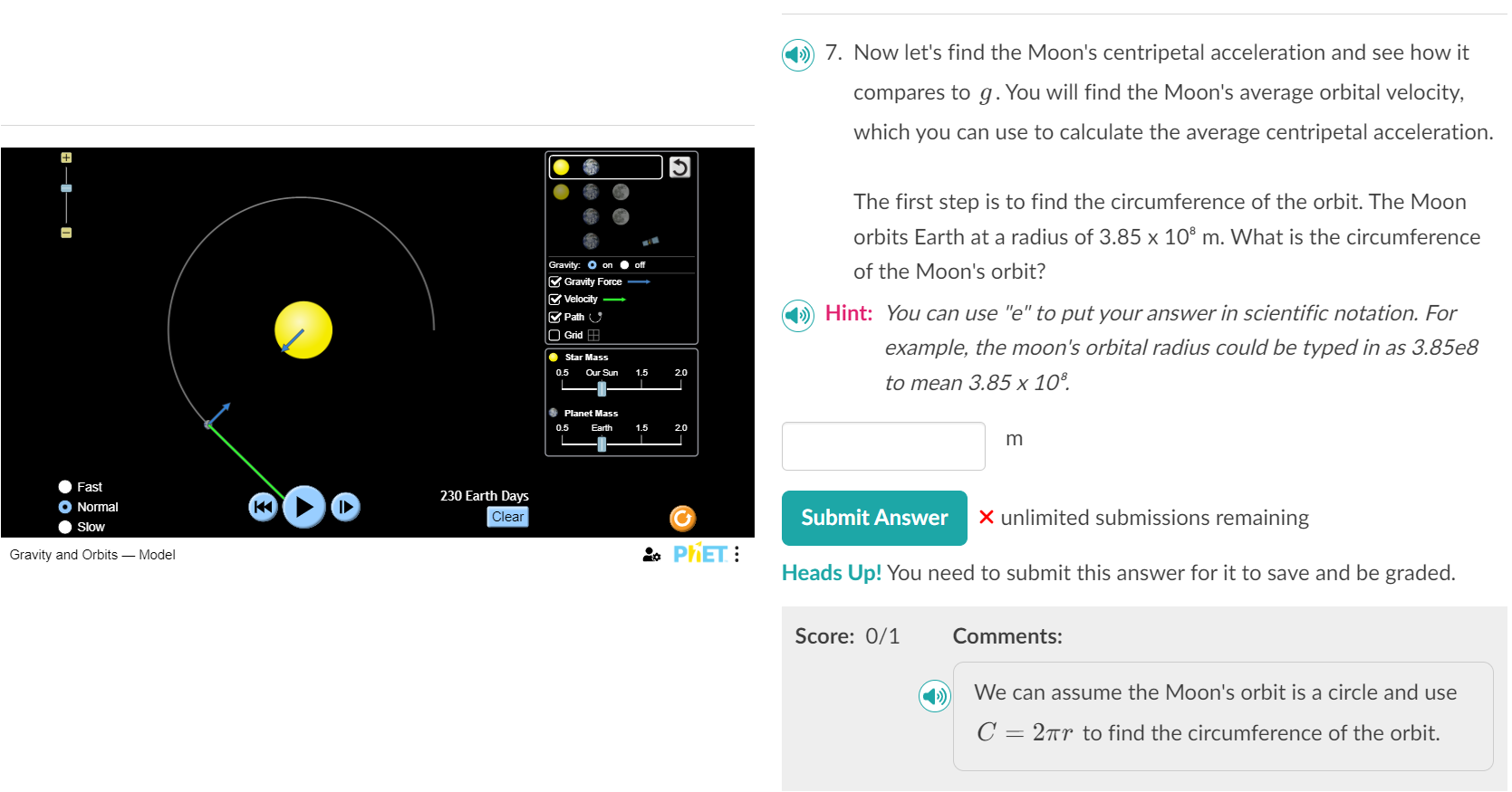 Solved 7. Now let's find the Moon's centripetal acceleration | Chegg.com