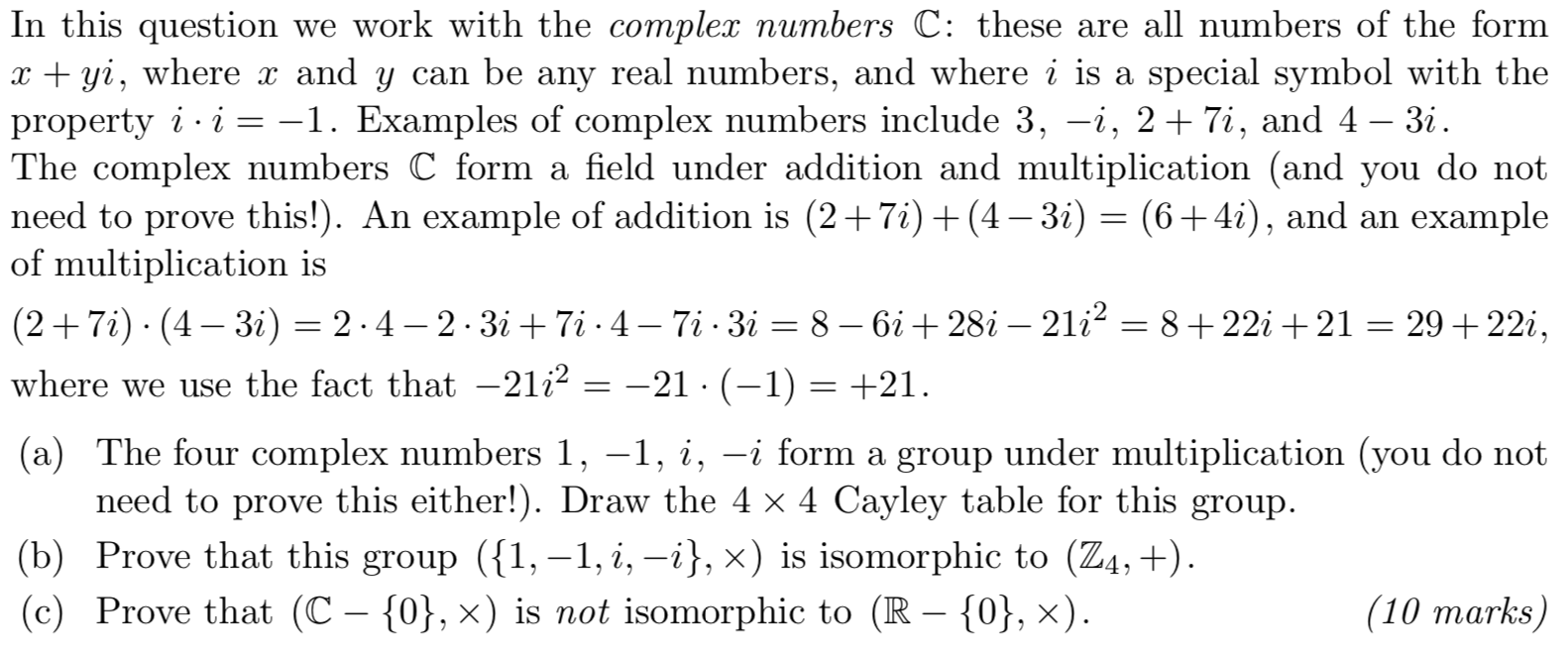 Solved In this question we work with the complex numbers C: | Chegg.com