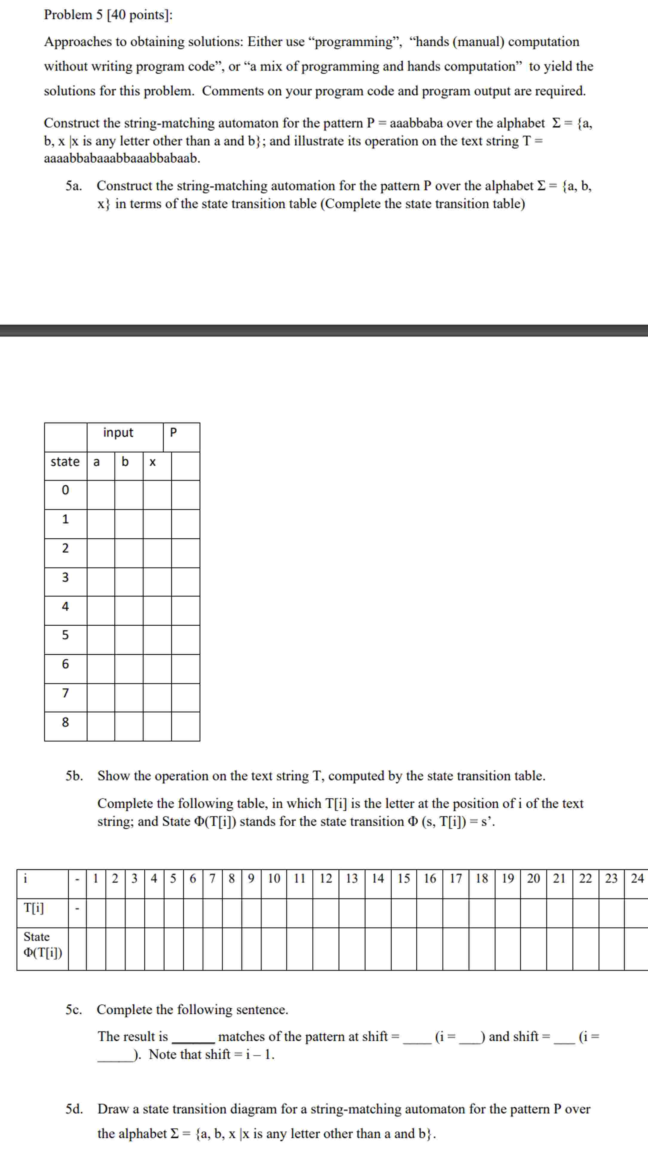 Solved Construct The String Matching Automaton For The