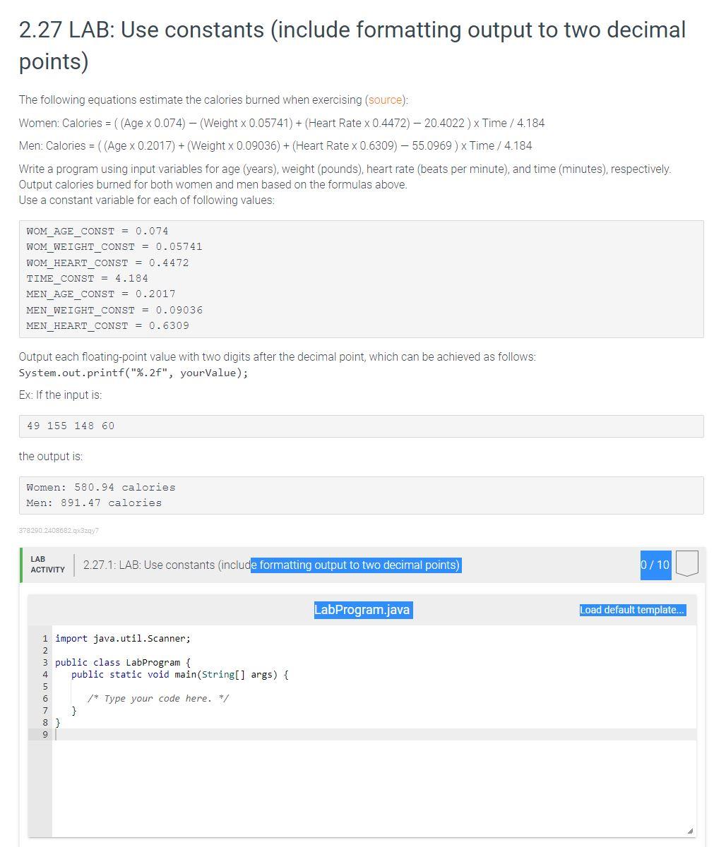 Solved 2.27 LAB: Use constants (include formatting output to | Chegg.com
