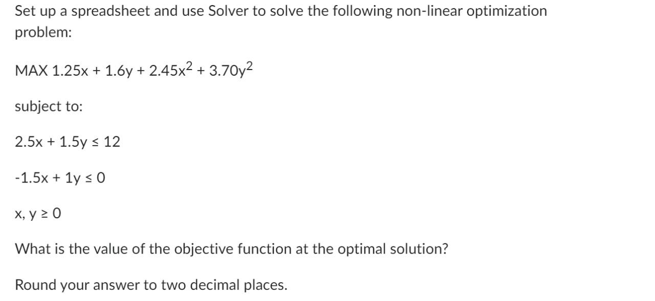 Solved Set up a spreadsheet and use Solver to solve the | Chegg.com