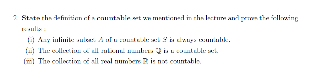 Solved 2. State the definition of a countable set we | Chegg.com