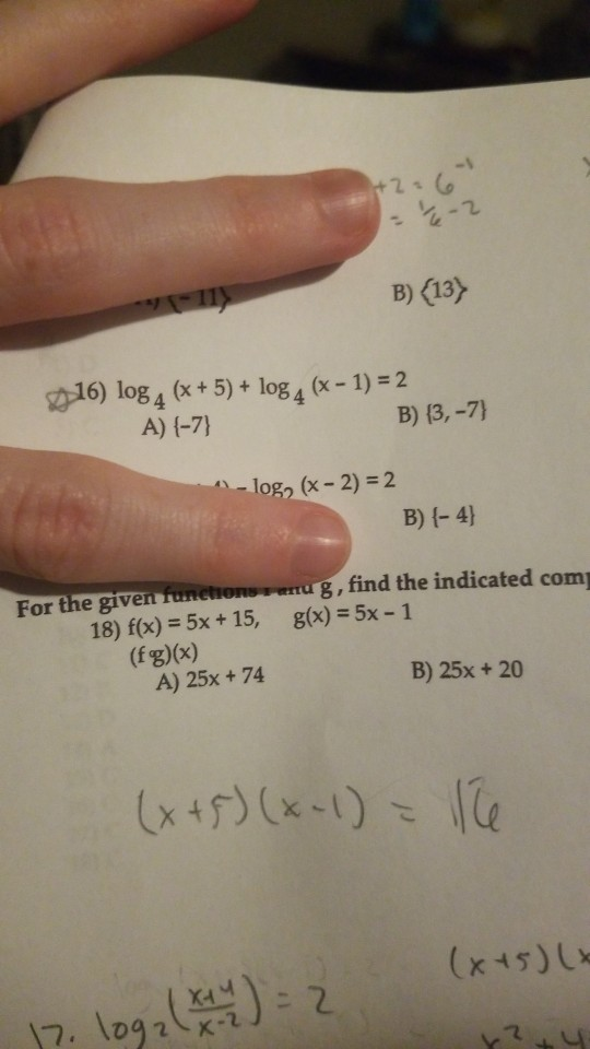 Solved solve the logarithmic equation log4(x+5)+log4(x-1)=2 | Chegg.com