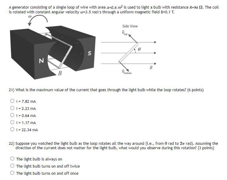 Solved A generator consisting of a single loop of wire with | Chegg.com
