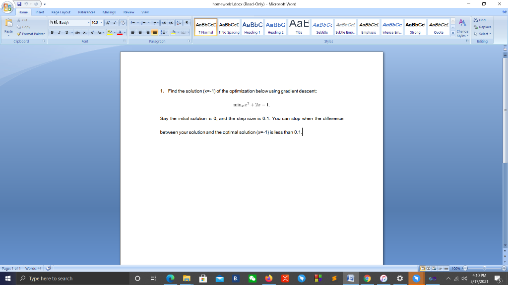 Solved homework1.docx (Read-Only) - Microsoft Word Page | Chegg.com