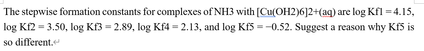 Solved The stepwise formation constants for complexes of NH3 | Chegg.com