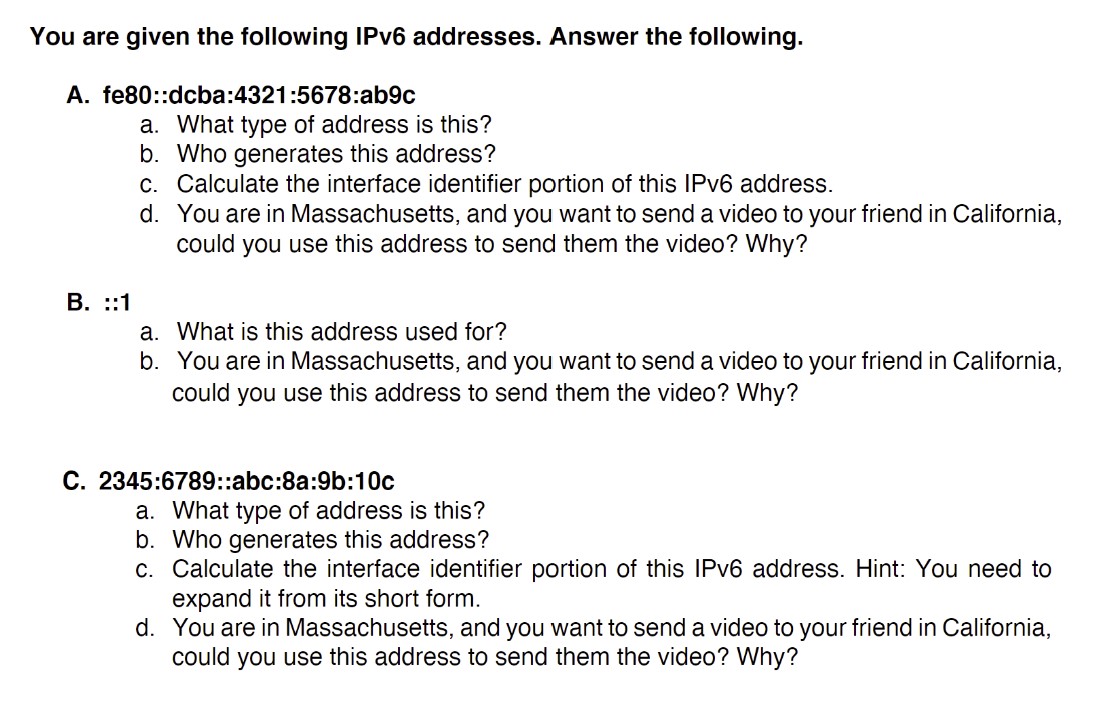 Solved You are given the following IPv6 addresses. Answer | Chegg.com