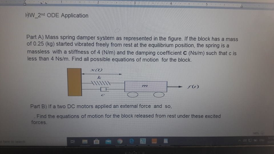 Solved 4 HW_2nd ODE Application Part A) Mass spring damper | Chegg.com