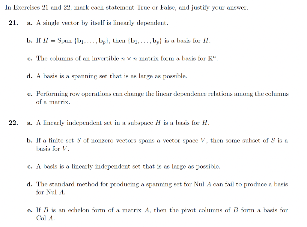 In Exercises 21 and 22, mark each statement True or | Chegg.com