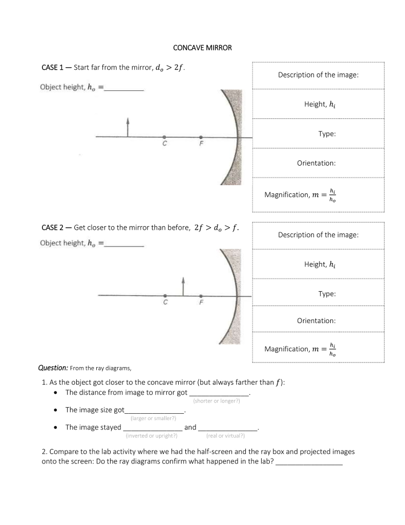 Solved CONCAVE MIRROR CASE 1-Start far from the mirror, do > | Chegg.com