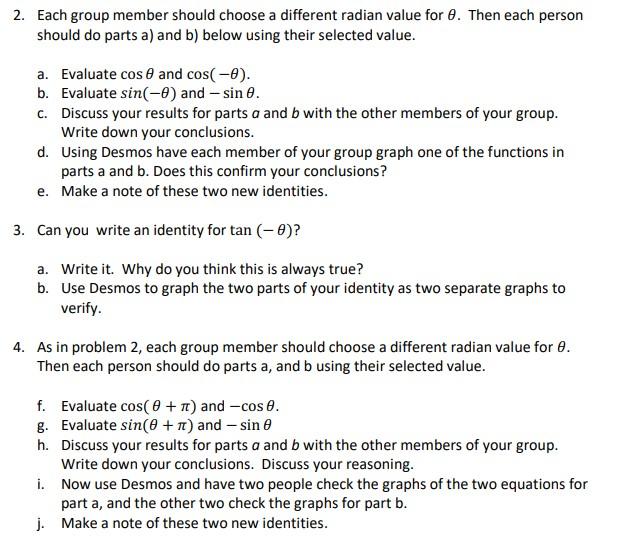 Solved 2. Each group member should choose a different radian | Chegg.com