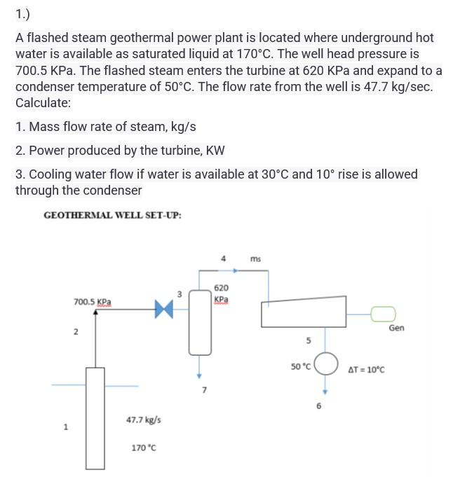 Solved 1.) A flashed steam geothermal power plant is located | Chegg.com