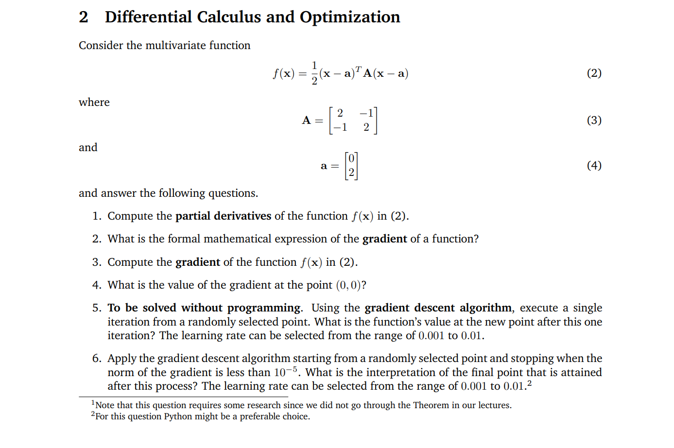 2 Differential Calculus and Optimization Consider the | Chegg.com