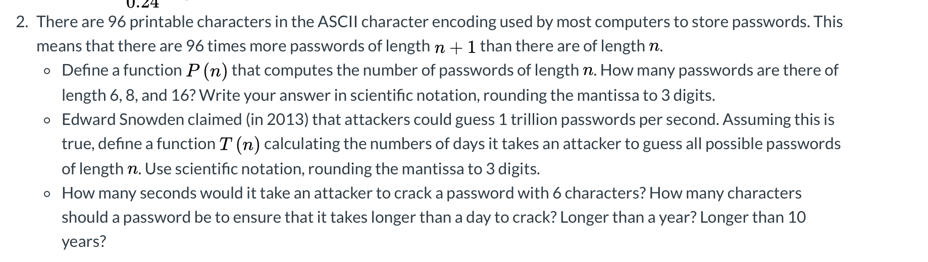 Solved U.24 2. There are 96 printable characters in the | Chegg.com