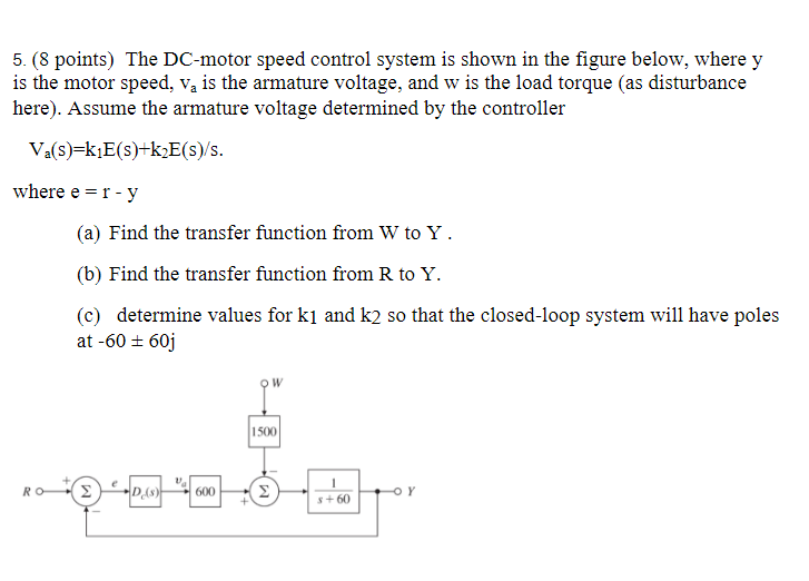 Solved 5. (8 points) The DC-motor speed control system is | Chegg.com