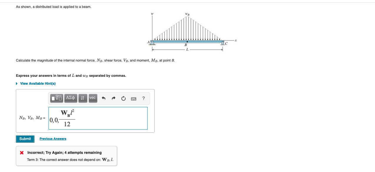 Solved As shown, a distributed load is applied to a beam. | Chegg.com