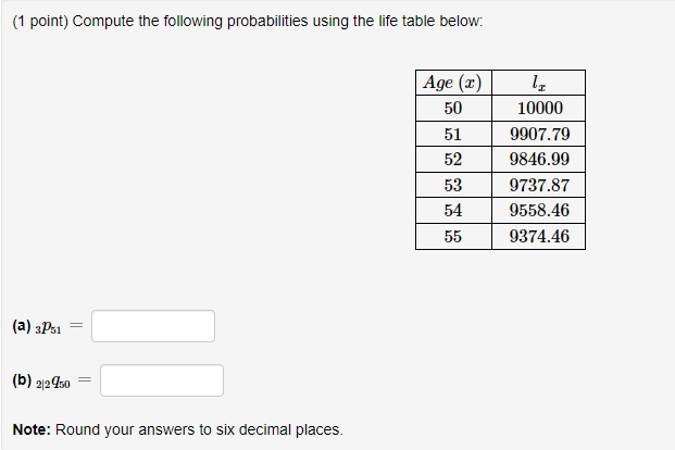 Solved (1 point) Compute the following probabilities using | Chegg.com
