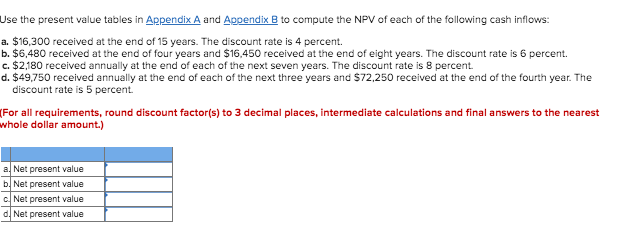 Solved Use the present value tables in Appendix A and | Chegg.com