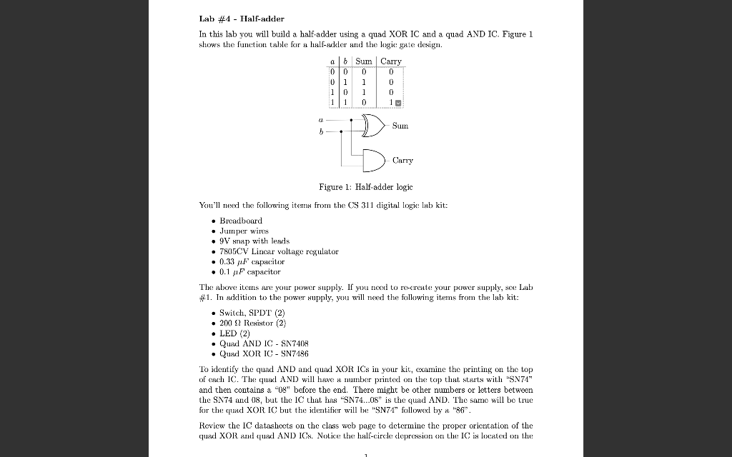 Solved Lab #4 - Half-adder In this lab you will build a | Chegg.com