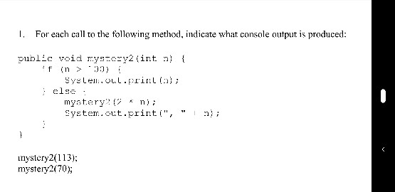 Solved For each call to the following method, indicate what | Chegg.com