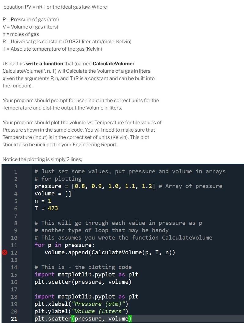 Solved equation PV=nRT or the ideal gas law. Where P= | Chegg.com