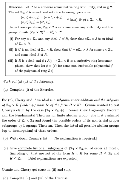 Solved Exercise. Let R be a non-zero commutative ring with | Chegg.com