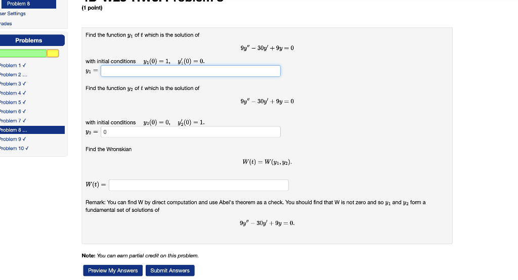 Solved Find the function y1 of t which is the solution of | Chegg.com
