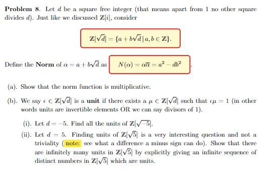 Solved Problem 8. Let d be a square free integer (that means | Chegg.com