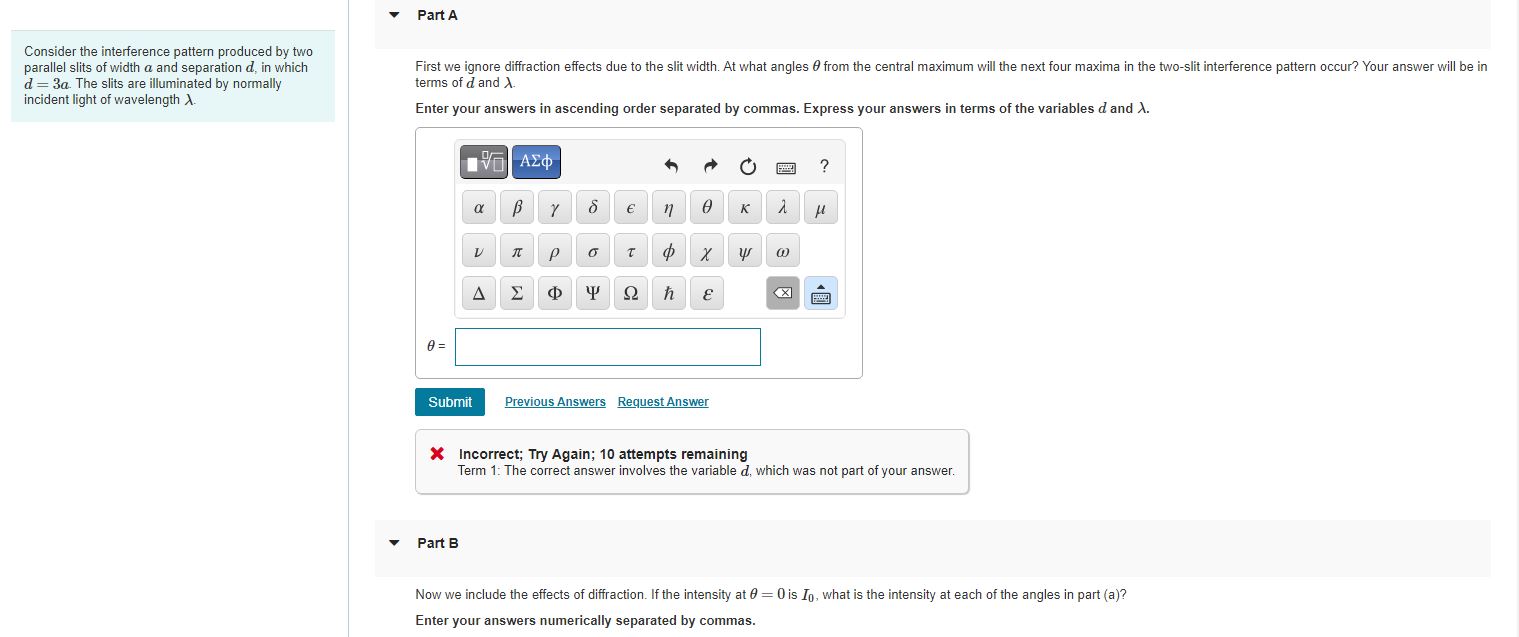 Solved Consider the interference pattern produced by two | Chegg.com